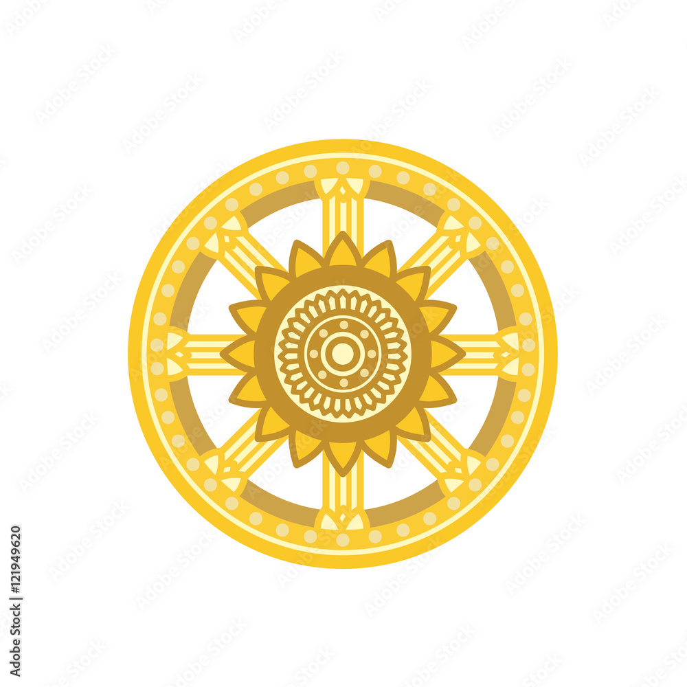 Dharma Wheel Dharmachakra Icon. Buddhism symbol. Isolated on white ...