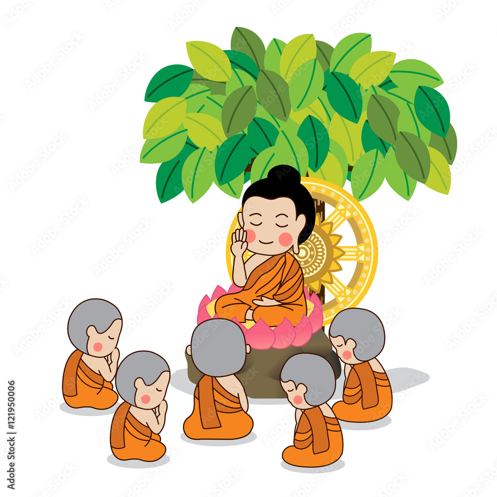 Lord Buddha's first sermon surrounded by the first five disciples of ...