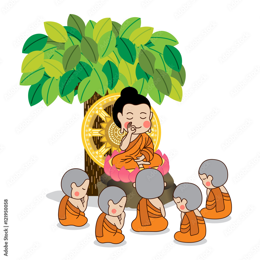 Lord Buddha's first sermon surrounded by the first five disciples of ...
