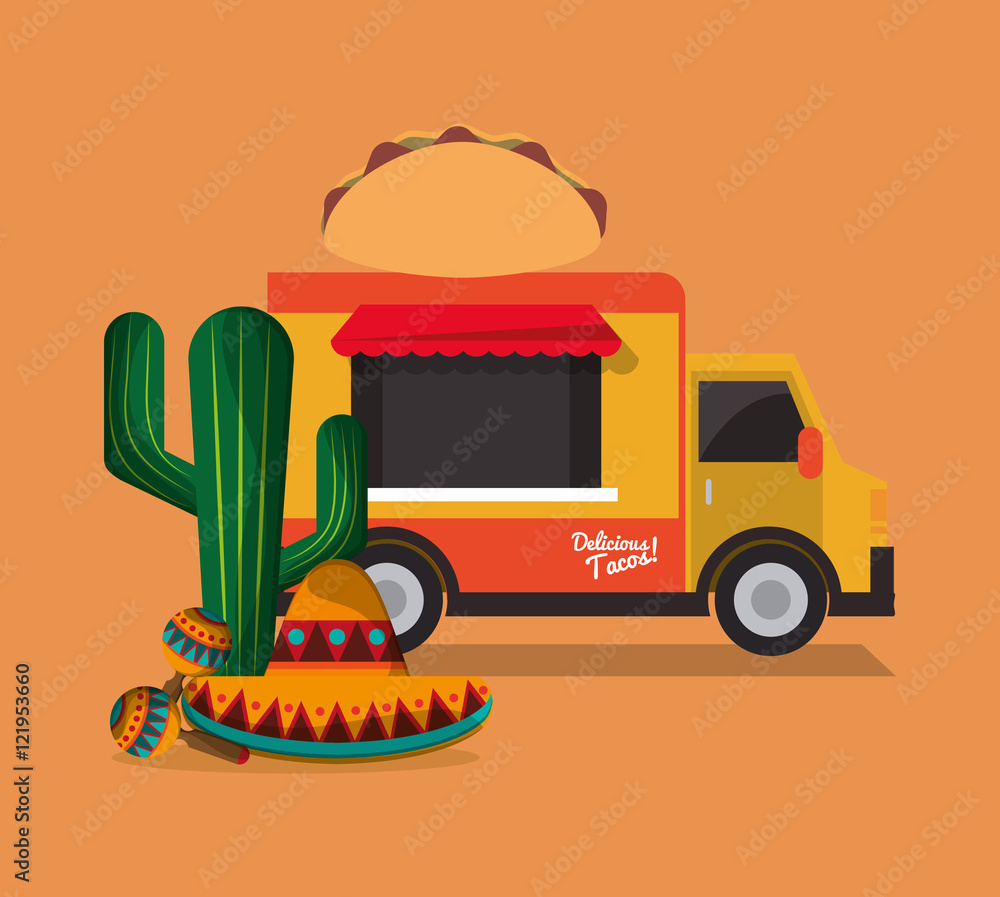 taco food truck with mexican culture related icons image vector ...