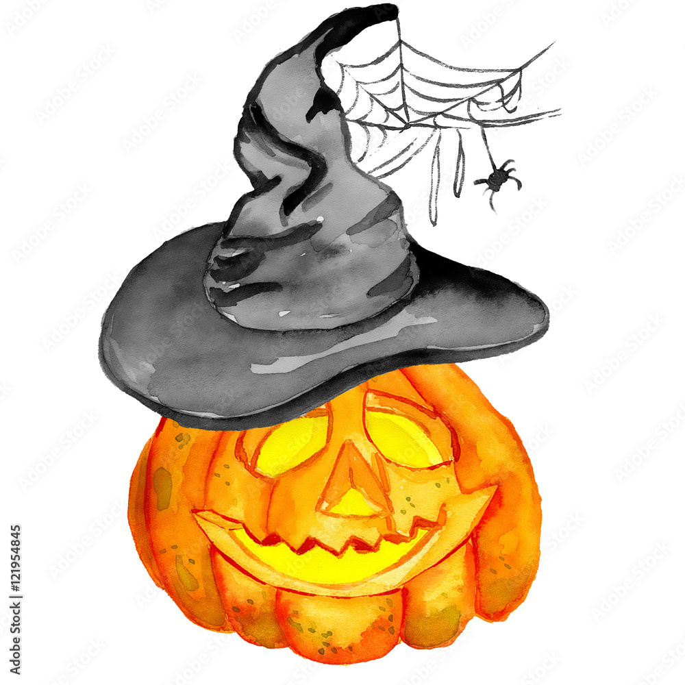 Watercolor Halloween. Hand drawn holiday illustrations isolated on ...