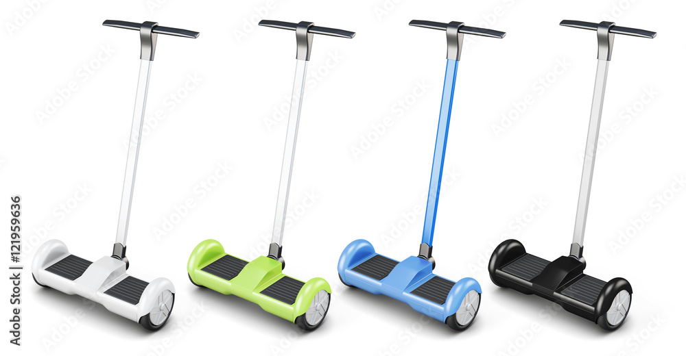 Set of segway with handle on white background. 3d rendering Stock ...