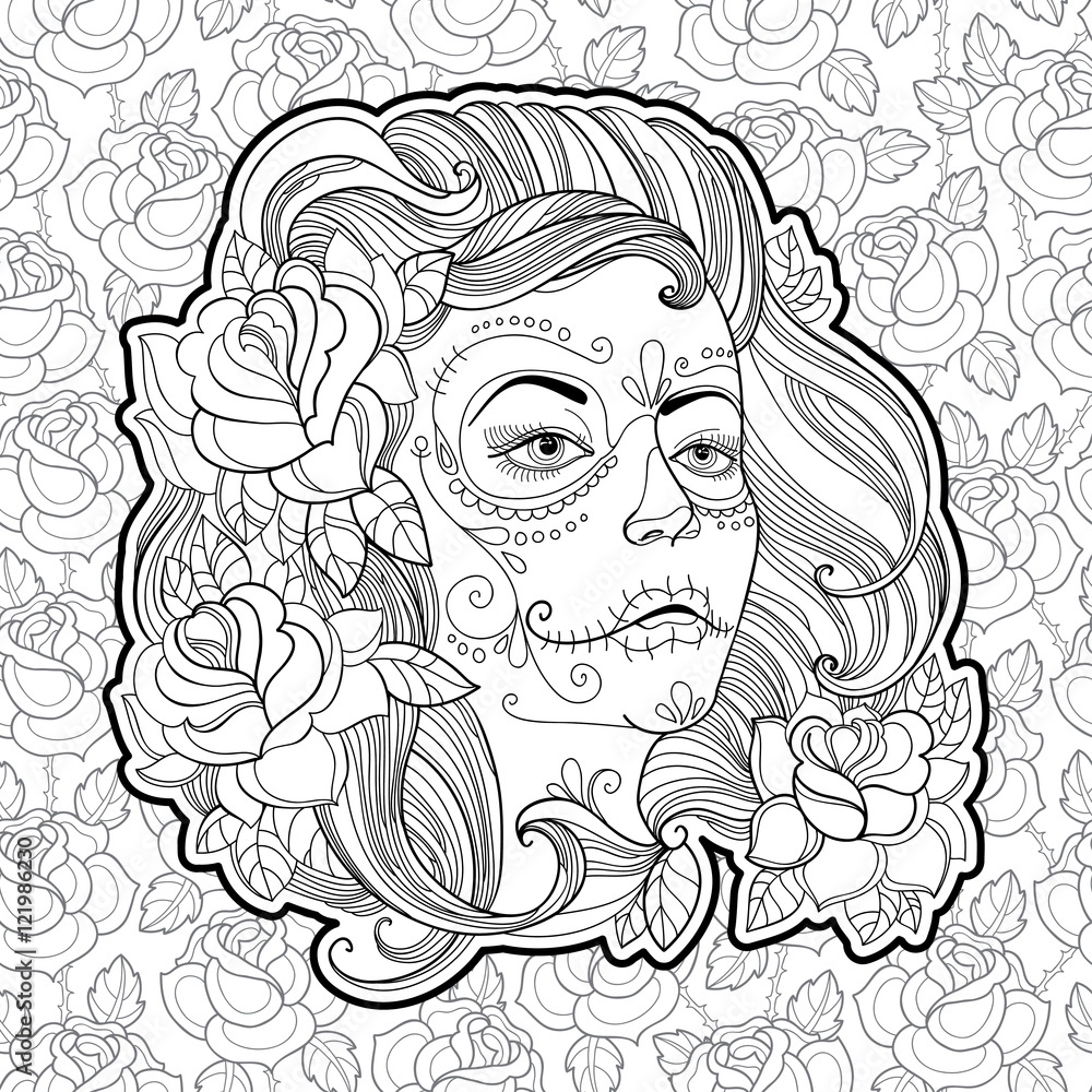 Woman face with Sugar skull or Calavera Catrina makeup on the ...