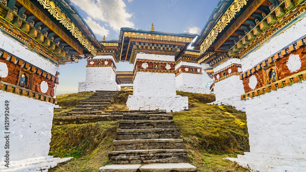 Dochula pass 108 chortens (Asian stupas) is the memorial in honour of ...
