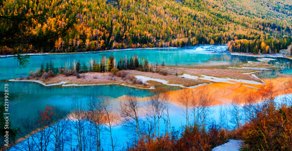 Kanasi Lake in autumn,Xinjiang,China Stock-Foto | Adobe Stock