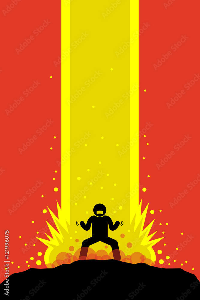 Superhero superhuman charging up his super power energy that explode up ...