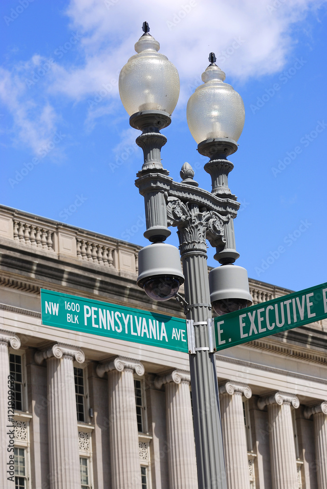 Pennsylvania Ave street sign on lamp against old building Stock Photo ...