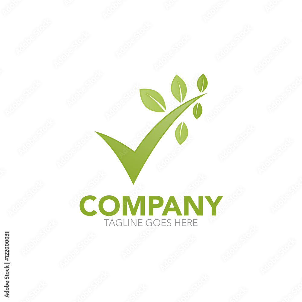 abstract green leaf tick check logo icon Stock Vector | Adobe Stock