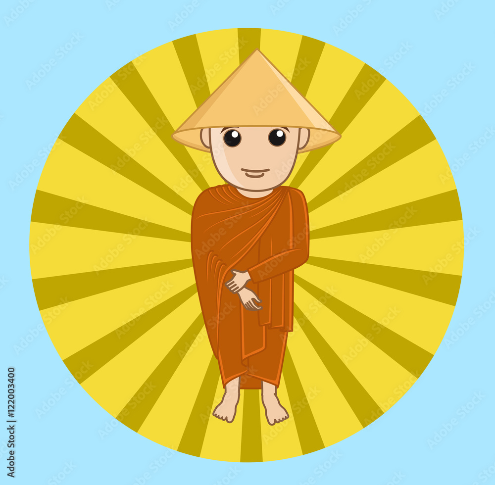 Chinese Devotee Monk Illustration Stock Vector | Adobe Stock