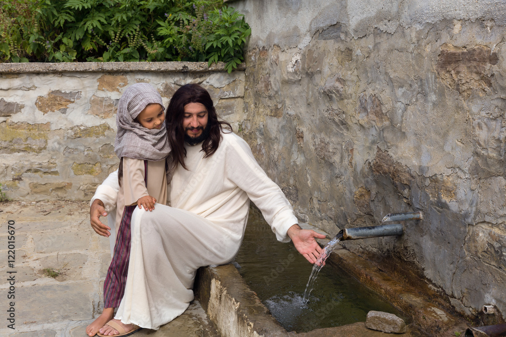 Jesus with a girl at a water well Stock Photo | Adobe Stock