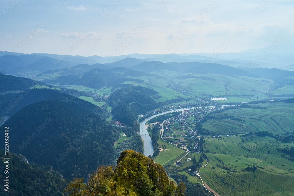 Beautiful panoramic view of the Pieniny National Park, Poland in sunny ...