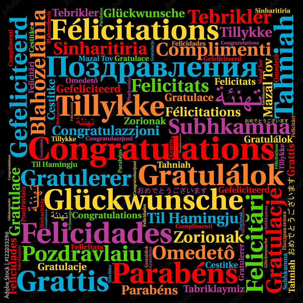 Congratulations in different languages word cloud Stock Illustration ...