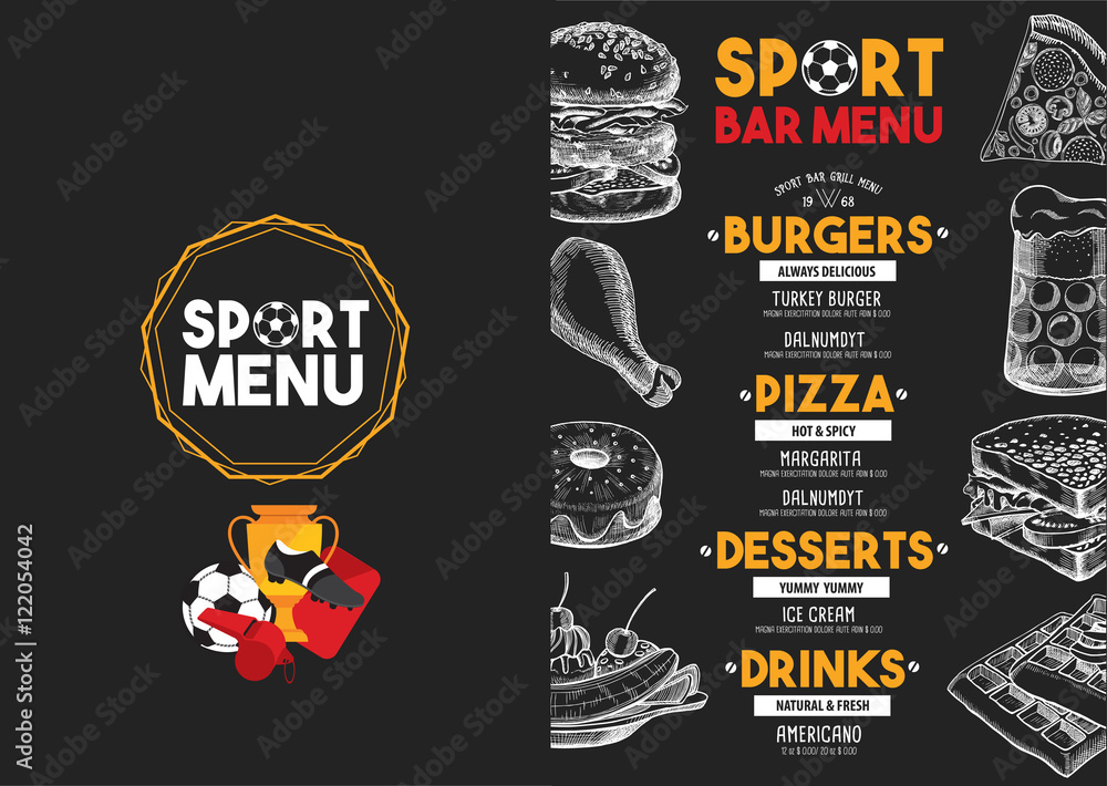 Menu sport bar restaurant, food template placemat. Stock Vector | Adobe ...