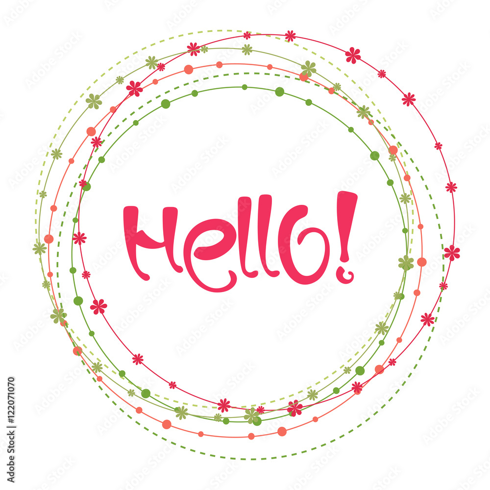 Hello vector lettering inside a cute flower frame Stock Vector | Adobe ...