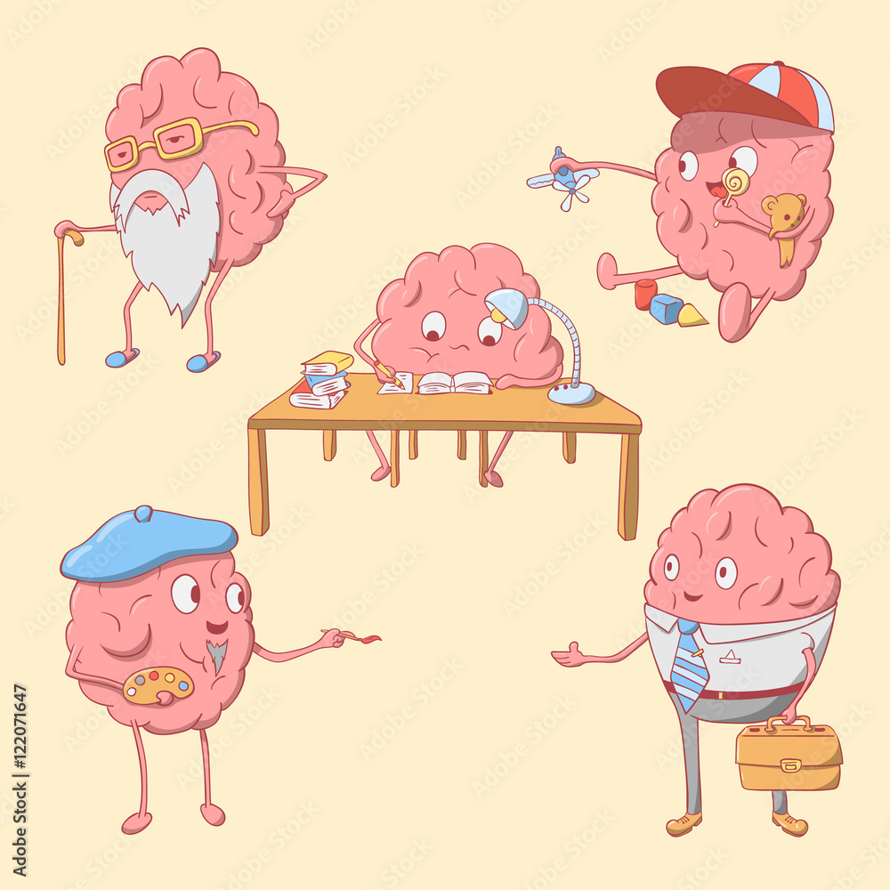 Set of cartoon cute brain character Stock Vector | Adobe Stock
