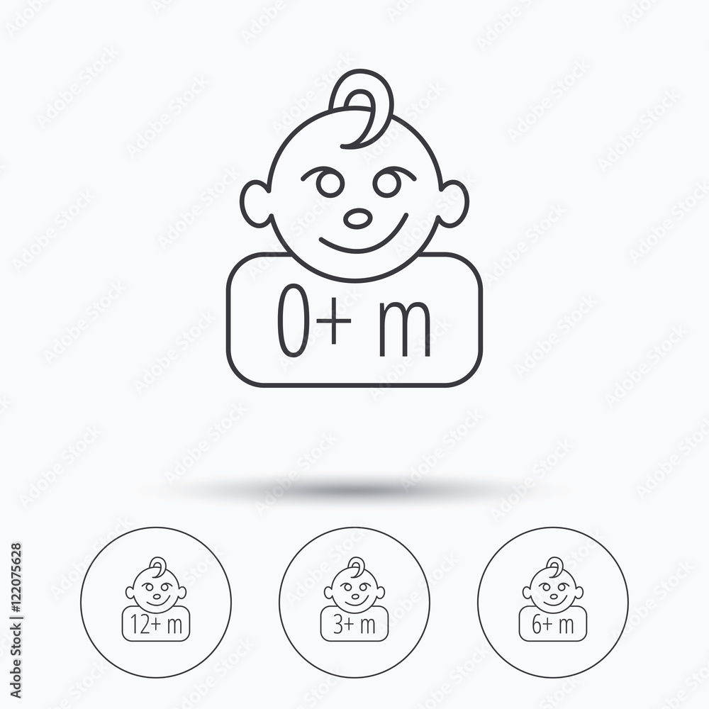 Infant child, 0 months child and toddler baby icons. Stock Vector ...
