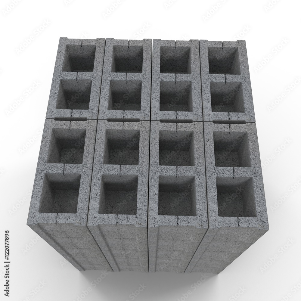 Stack of Cinder Block Bricks isolated on white. 3D illustration Stock ...