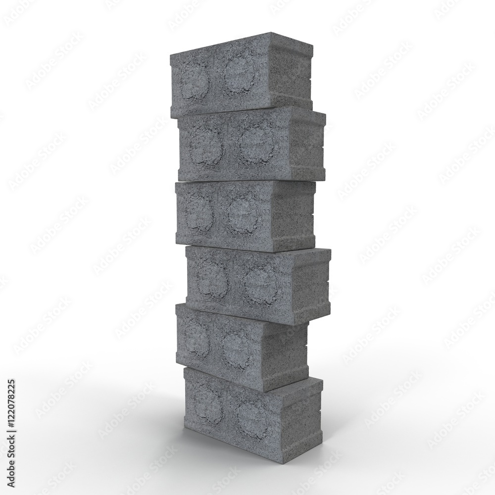 Stack of Cinder Block Bricks isolated on white. 3D illustration Stock ...