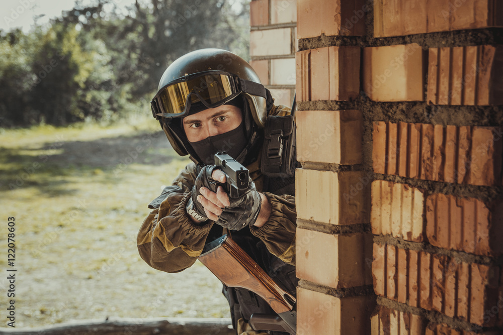 The man in the image of a member of the special forces division ...