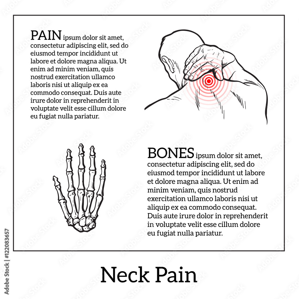 Pain in the neck of a man, vector sketch illustration isolated, man ...