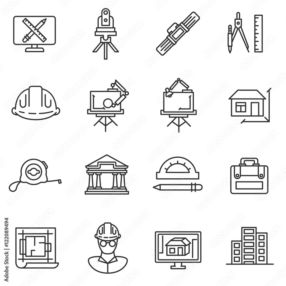 architect icons set. design houses and construction of buildings ...