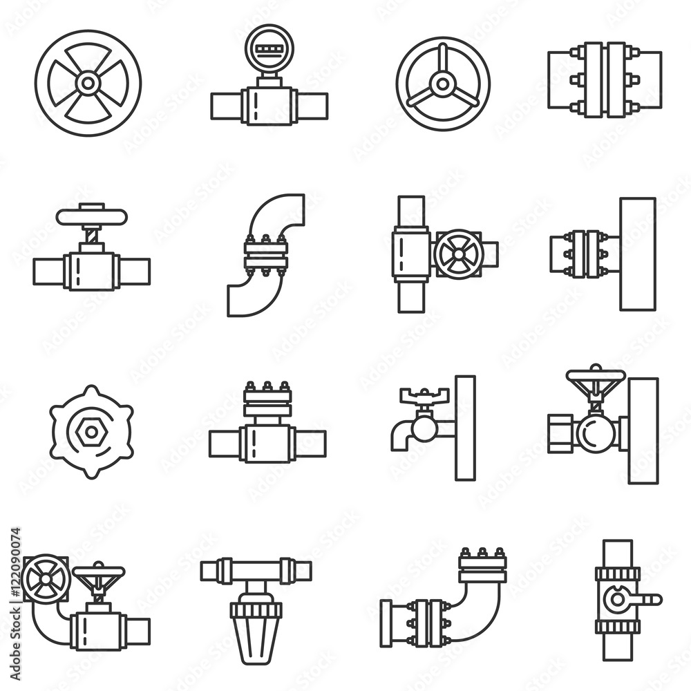 Pipeline icons set. Pipes and valves collection. Thin line design Stock ...