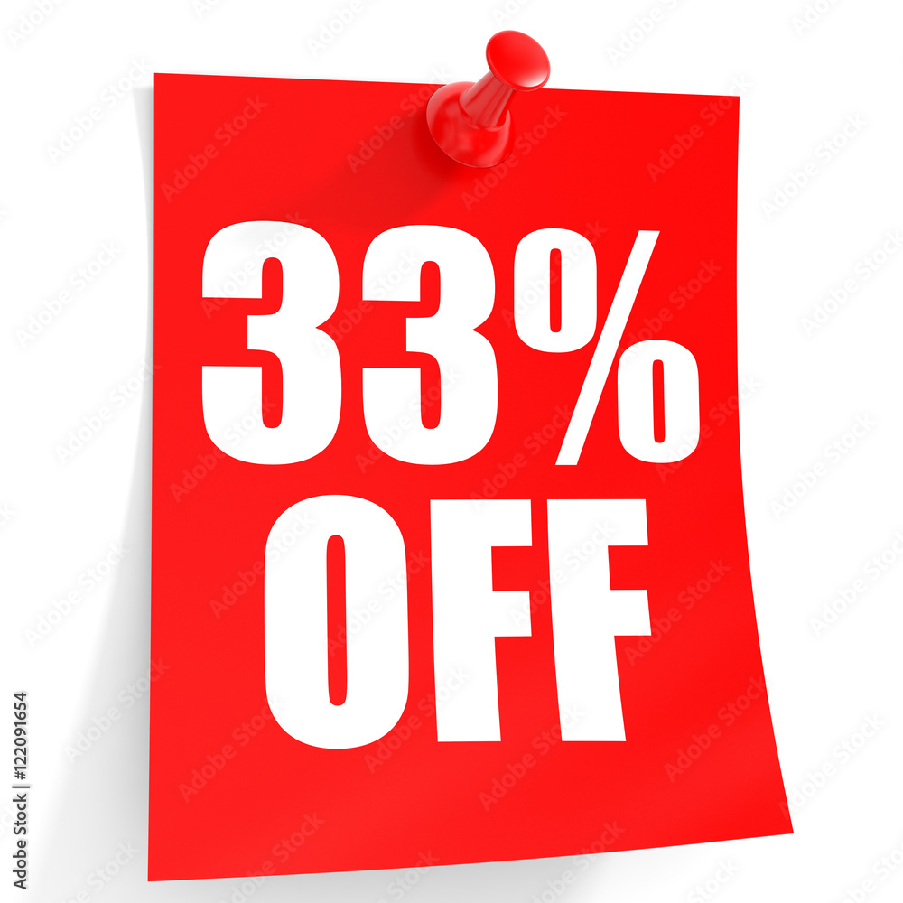 Discount 33 percent off. 3D illustration on white background. Stock ...