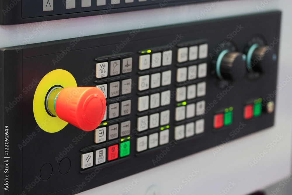 CNC machine emergency stop button Stock Photo | Adobe Stock