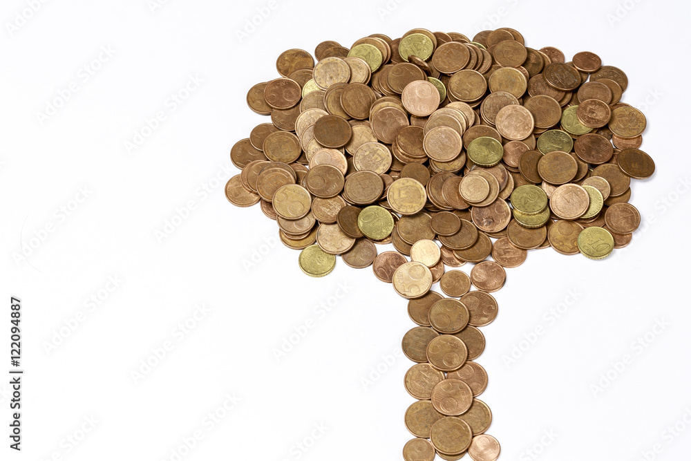 Money tree. Shape of a tree made of eurocent coins of different values ...