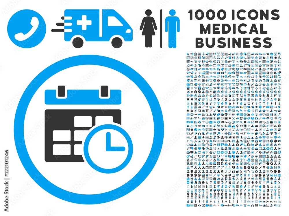 Date and Time icon with 1000 medical commercial gray and blue vector ...