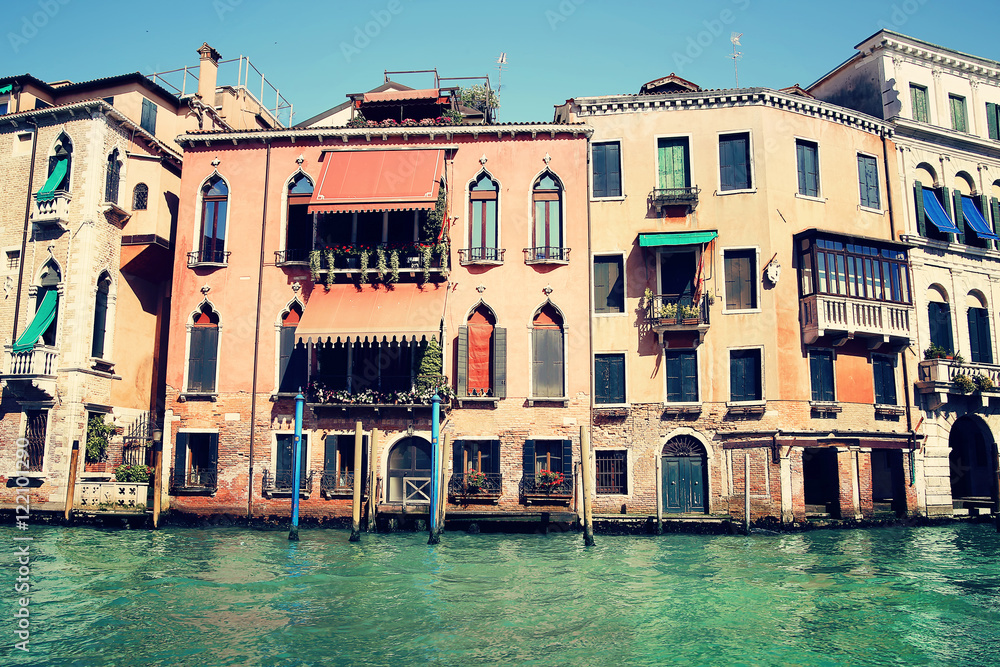 Colorful old buildings in beautiful Venice, Italy. European vacation ...