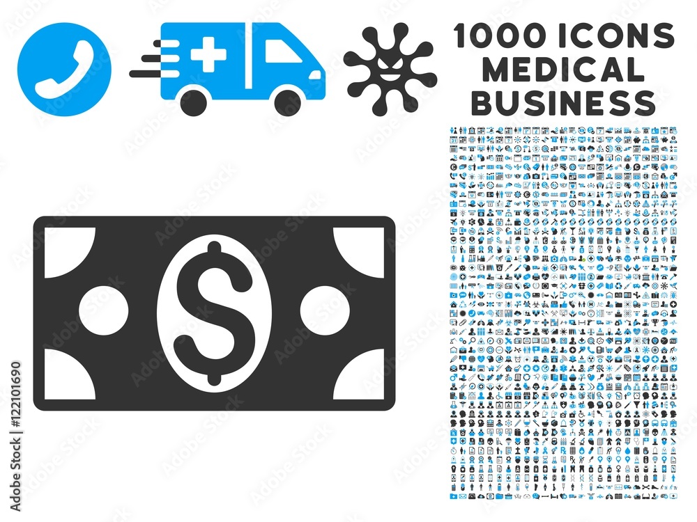 Dollar Banknote icon with 1000 medical commerce gray and blue vector ...
