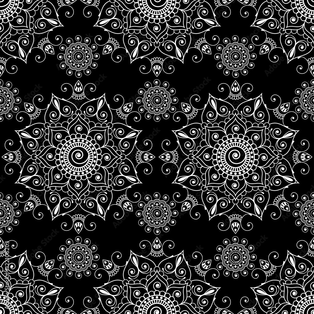 Seamless Indian background with mehndi floral henna lace buta ...