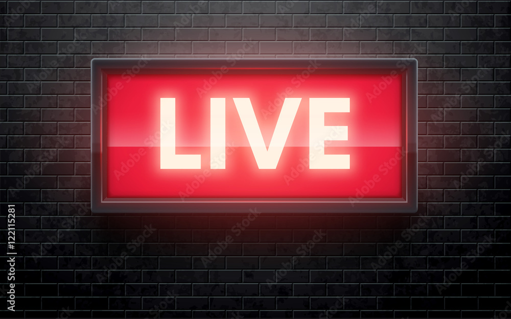 glowing live red sign isolated on black brick wall Stock Vector | Adobe ...