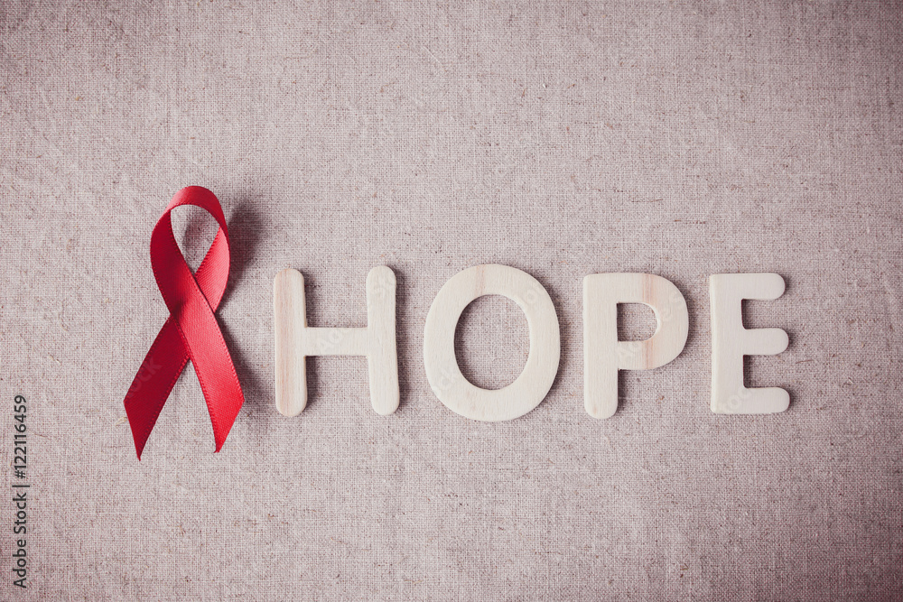 HOPE word with Red Ribbon on toning background, HIV/AIDS, Anosmia ...