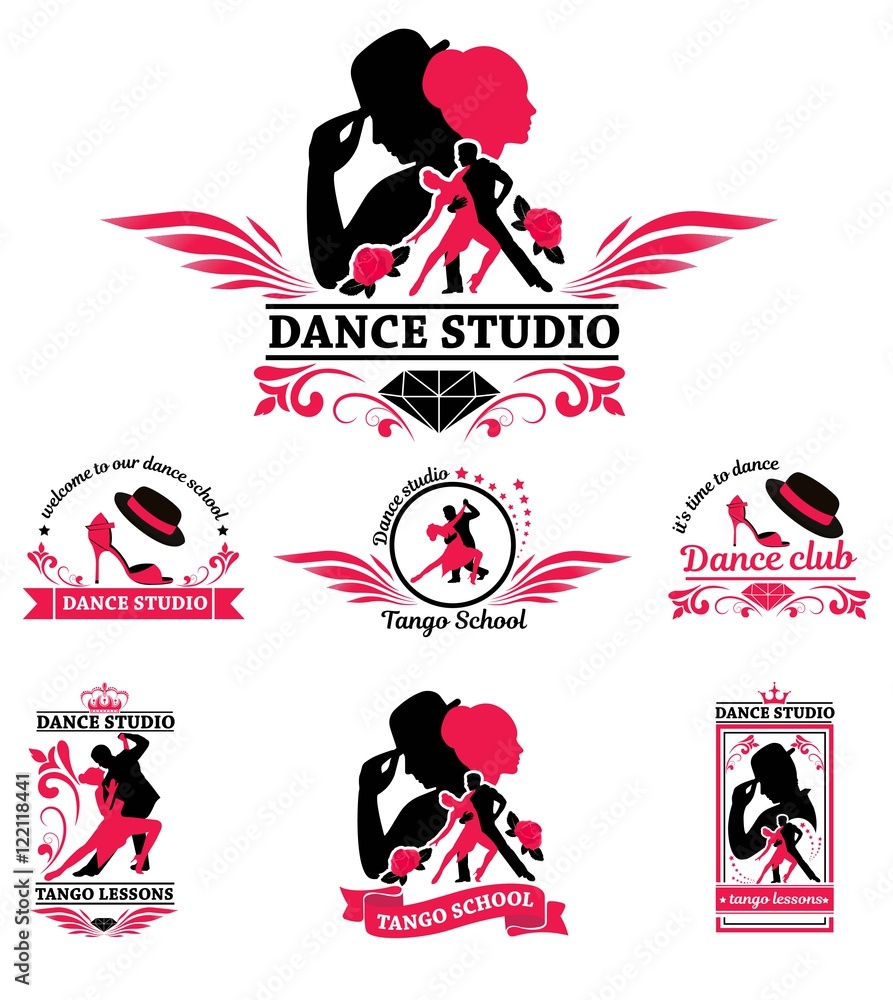 Set logo of dancing couple. Dancer tango illustrations. Dancing people ...