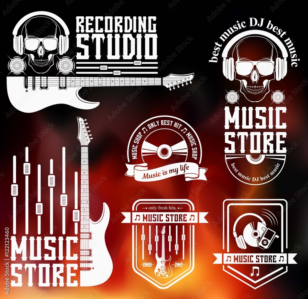 Vector set of logo for the recording studio and music shop. Graphic ...