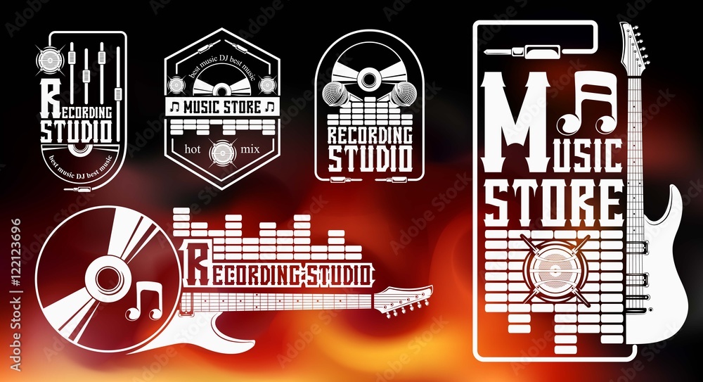 Vector set of logo for the recording studio and music shop. Graphic ...
