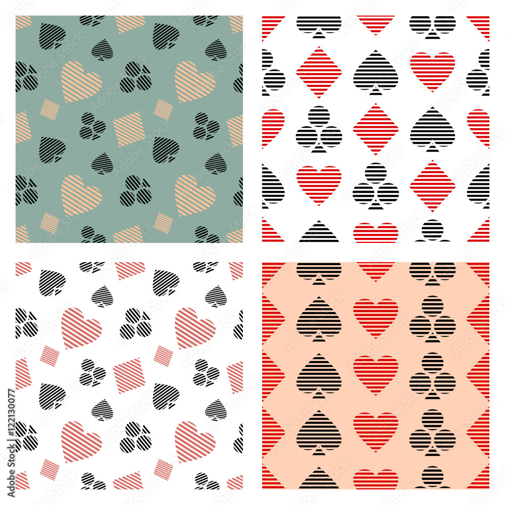 Set of vector seamless patterns with lined icons, symbol of playing ...