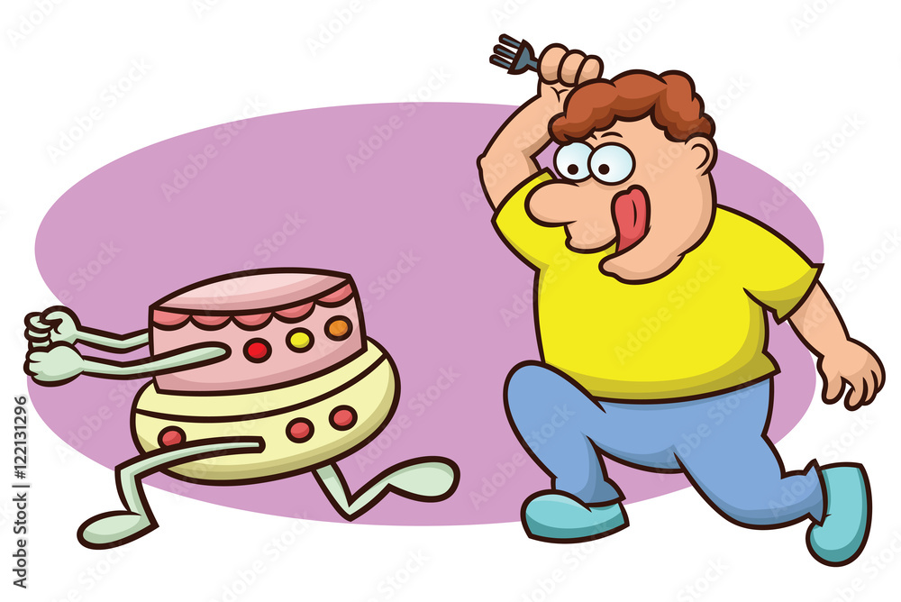 Fat Person Eating Cake Cartoon