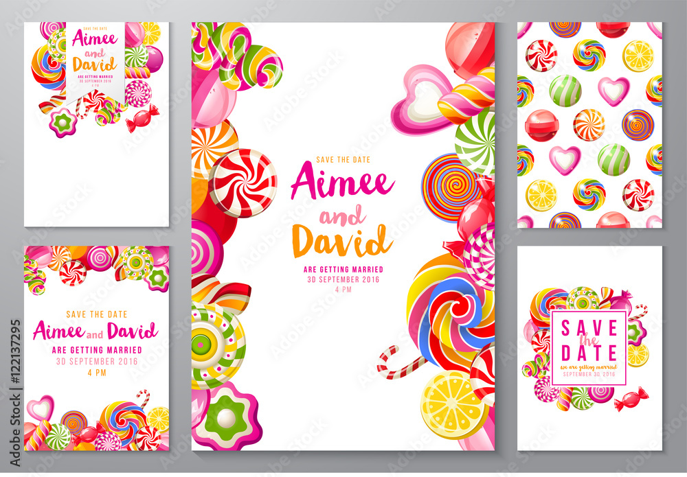 save the date backgrounds with candies Stock Vector | Adobe Stock