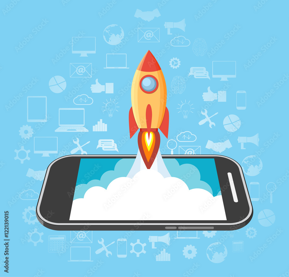 Rocket launched from the phone. Stock Vector | Adobe Stock