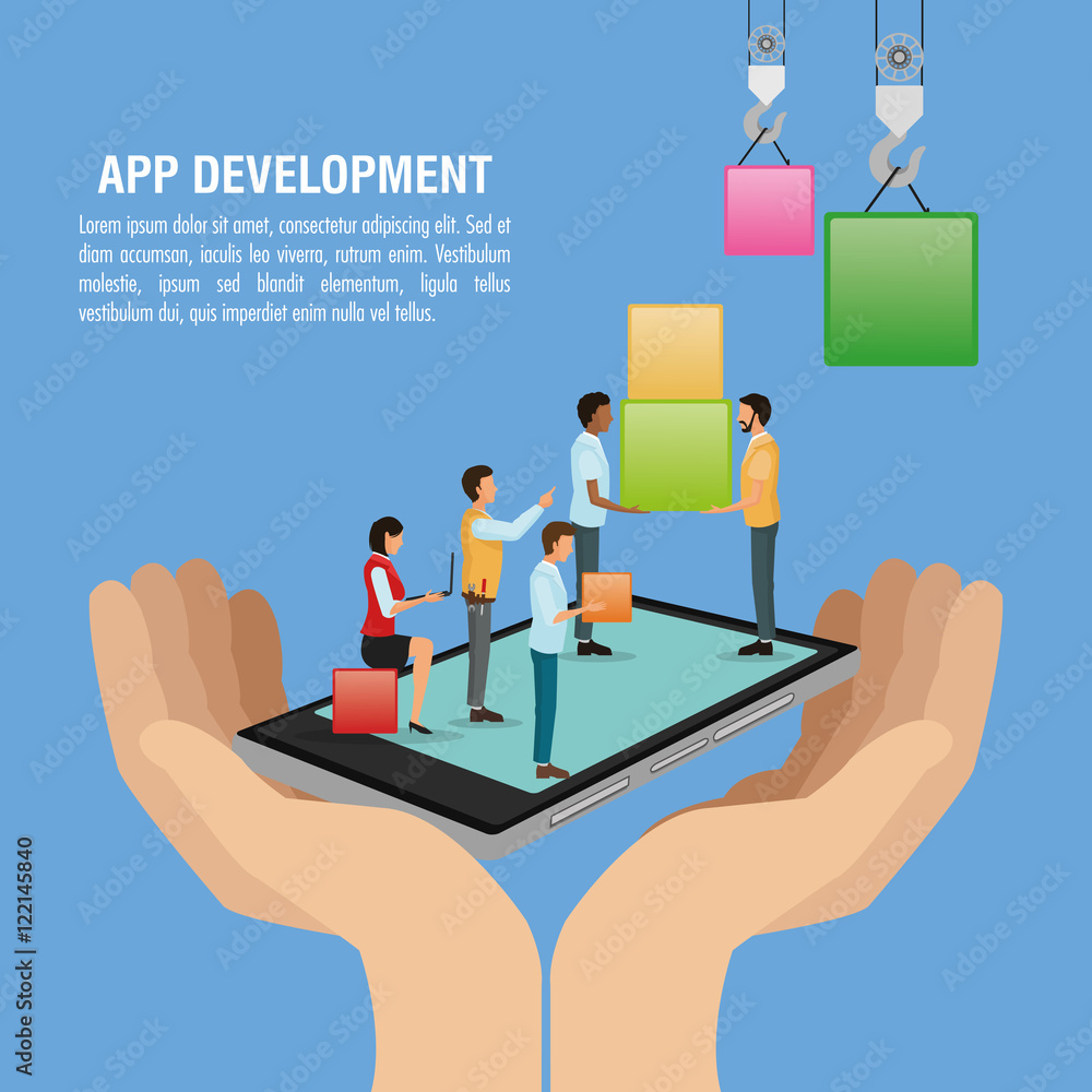 Avatars cubes and smartphone icon. App development and programming ...