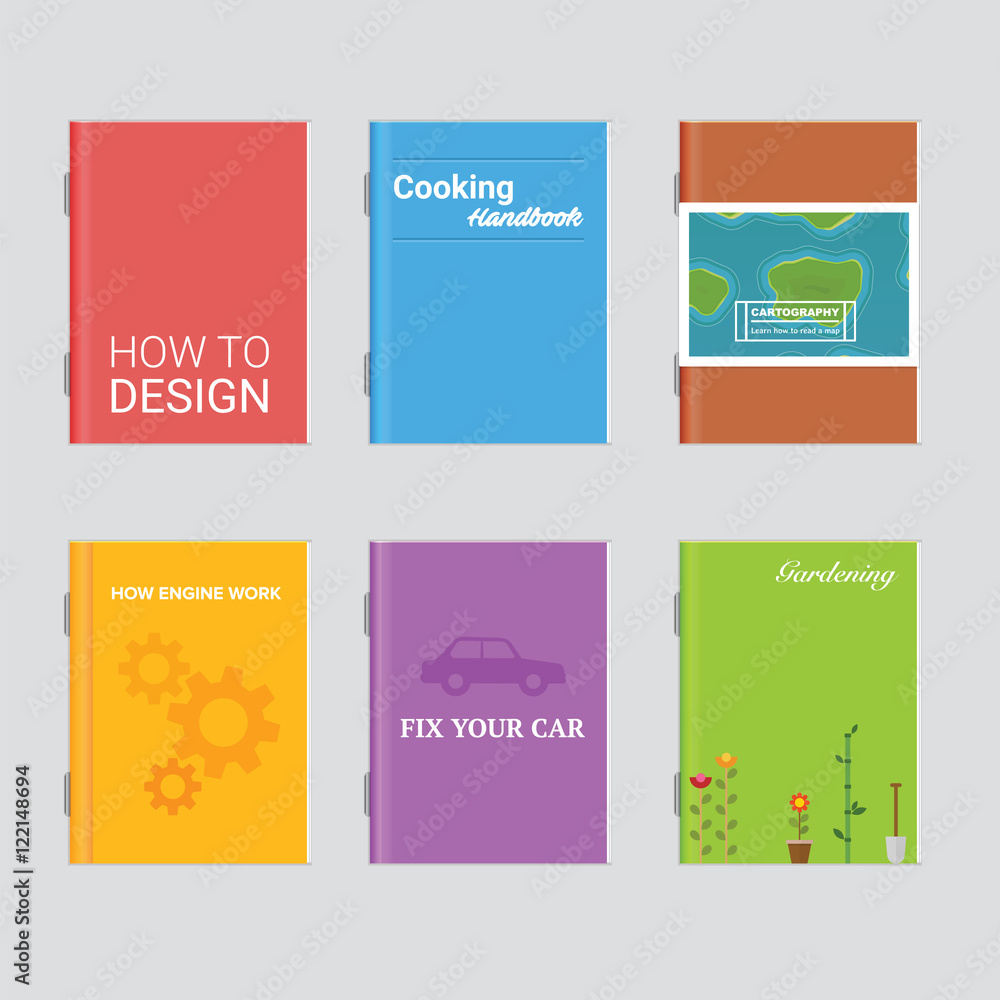 6 variation tutorial book with different color and topic Stock Vector ...