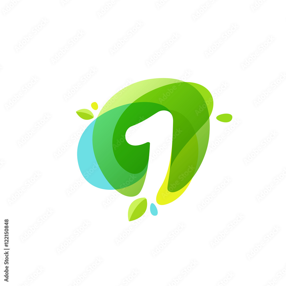 Number one logo at green watercolor splash background. 1 icon. Stock ...