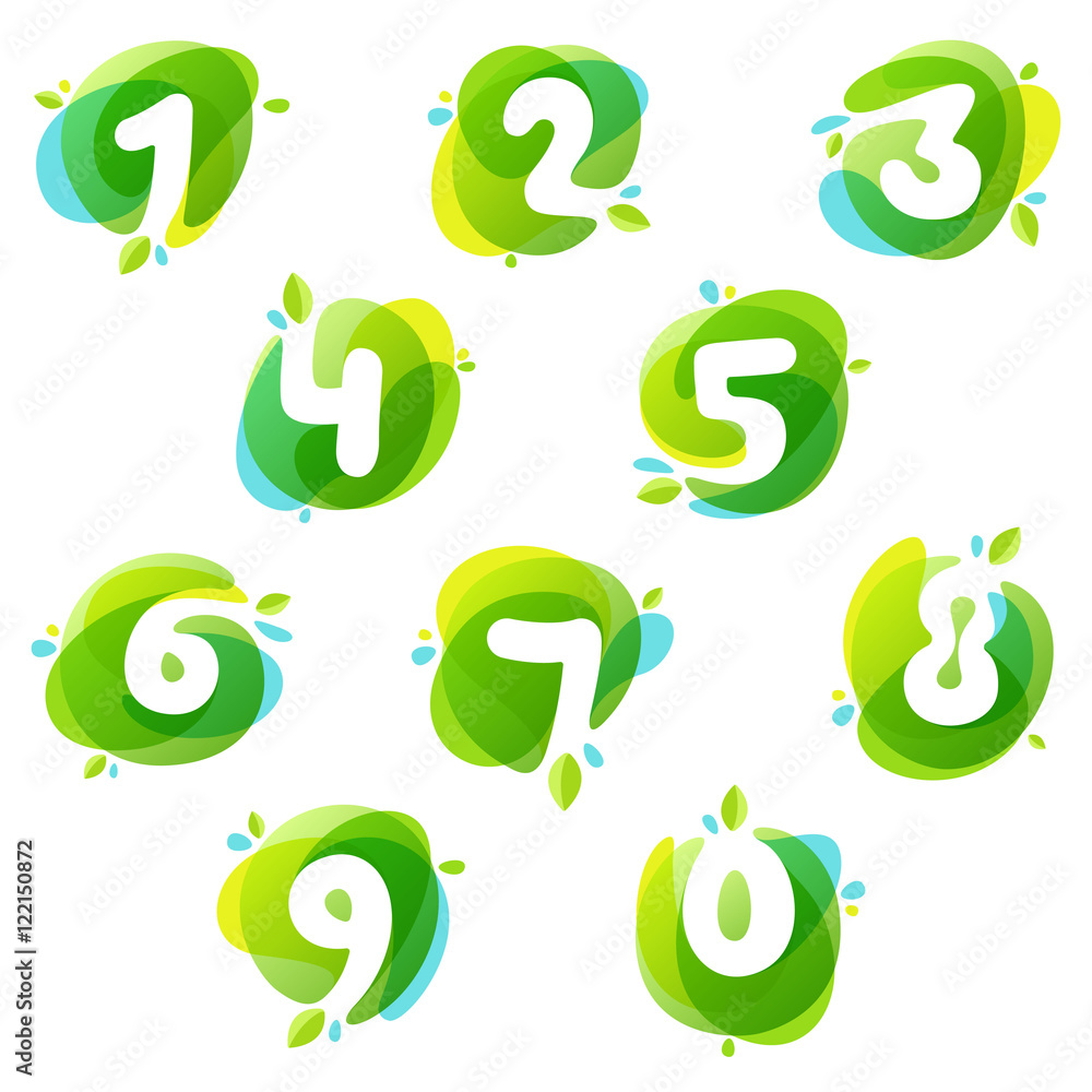 Numbers set logos at green watercolor splash background. Stock Vector ...
