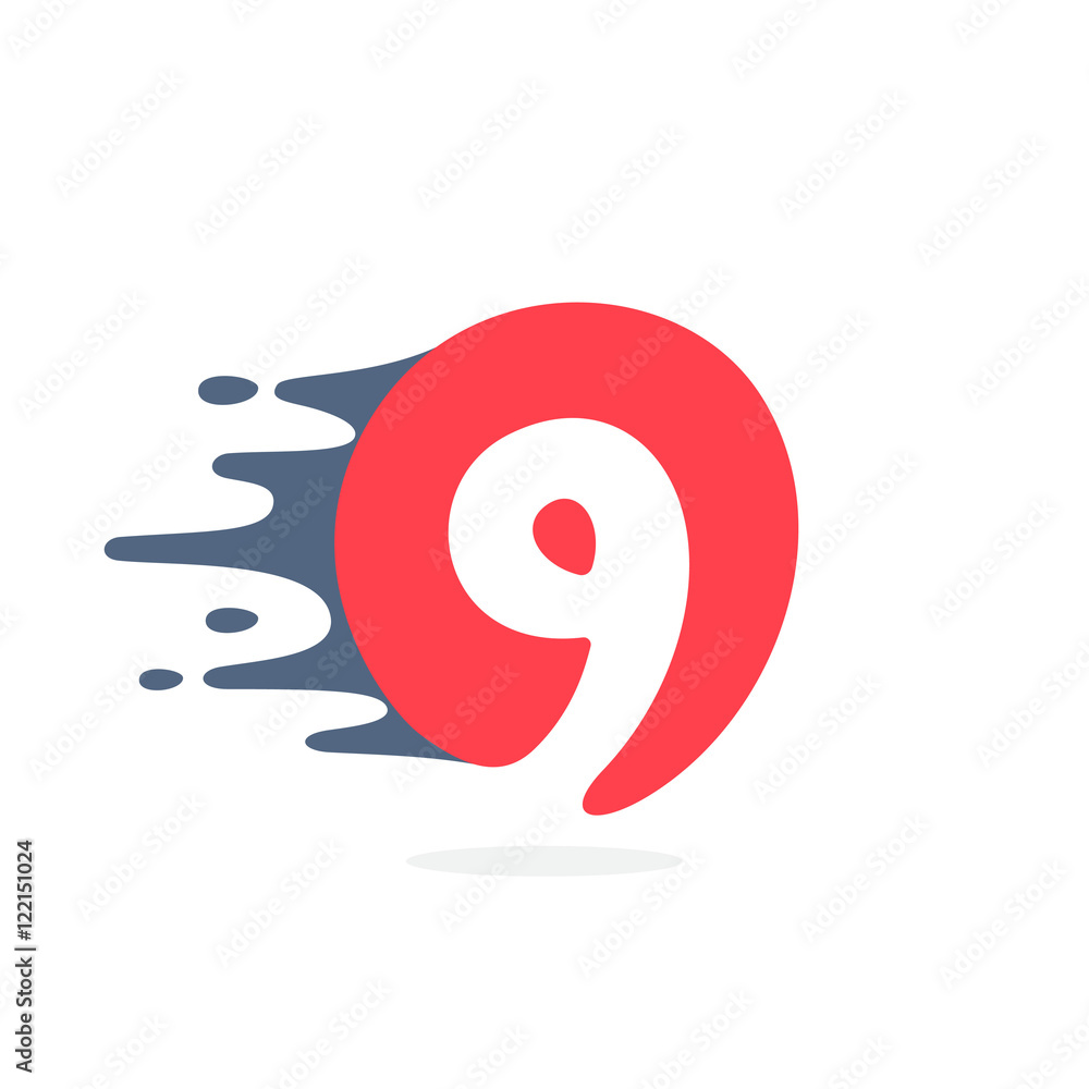Number nine logo with fast speed water, fire, energy lines. 9 ic Stock ...