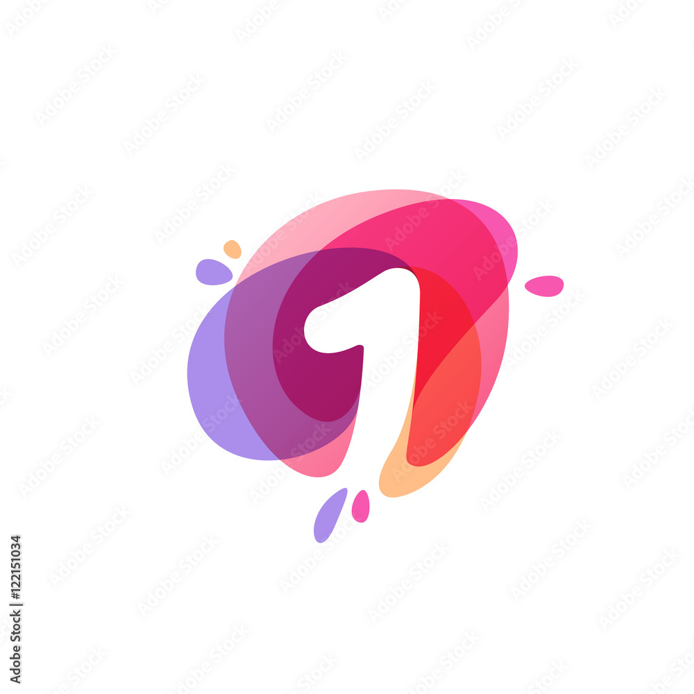 Number one logo at colorful watercolor splash background. 1 icon Stock ...