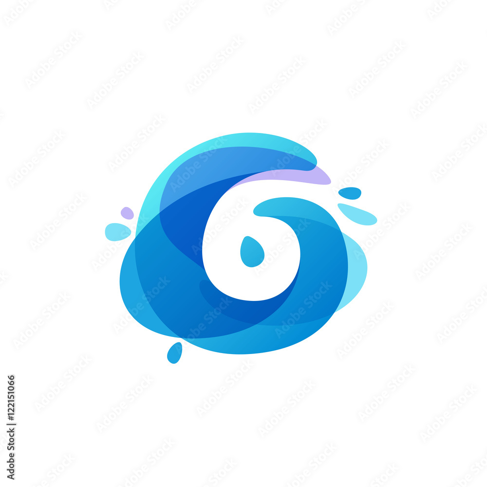Number six logo at blue water splash background. 6 icon. Stock Vector ...