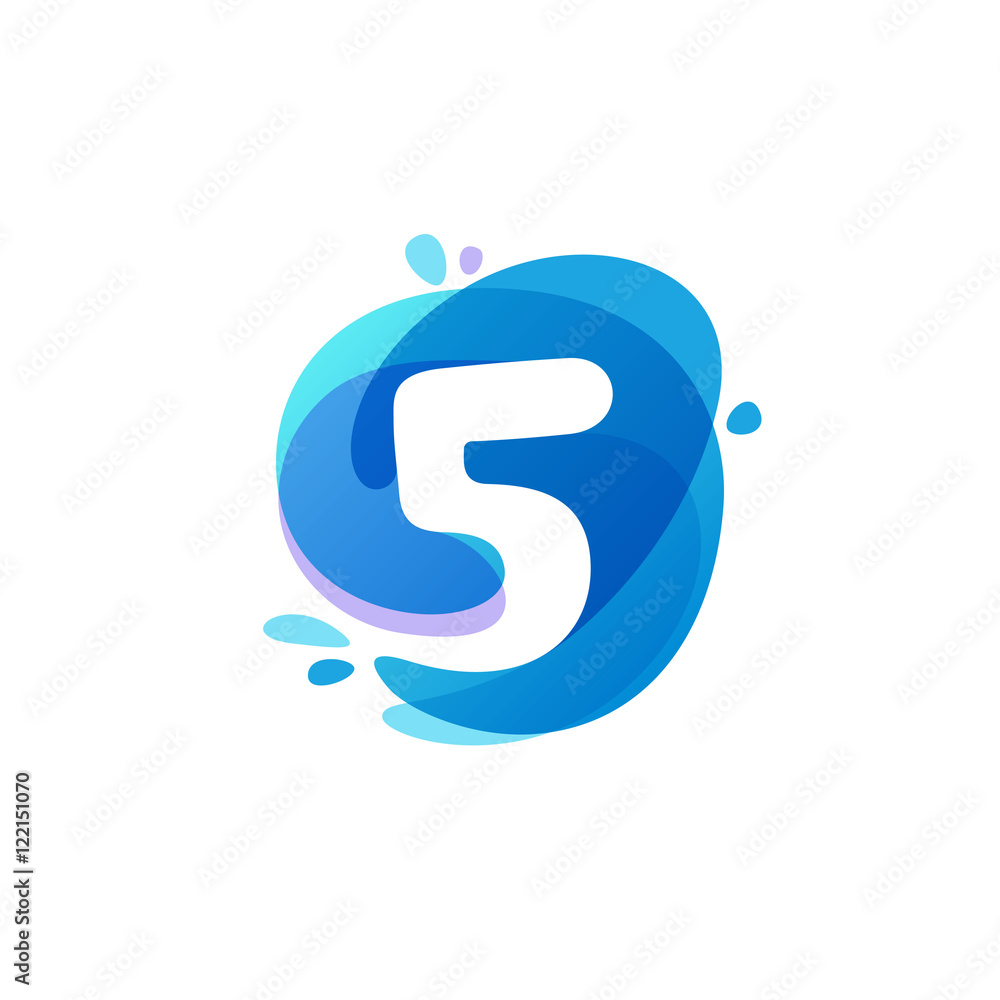 Number five logo at blue water splash background. 5 icon. Stock Vector ...